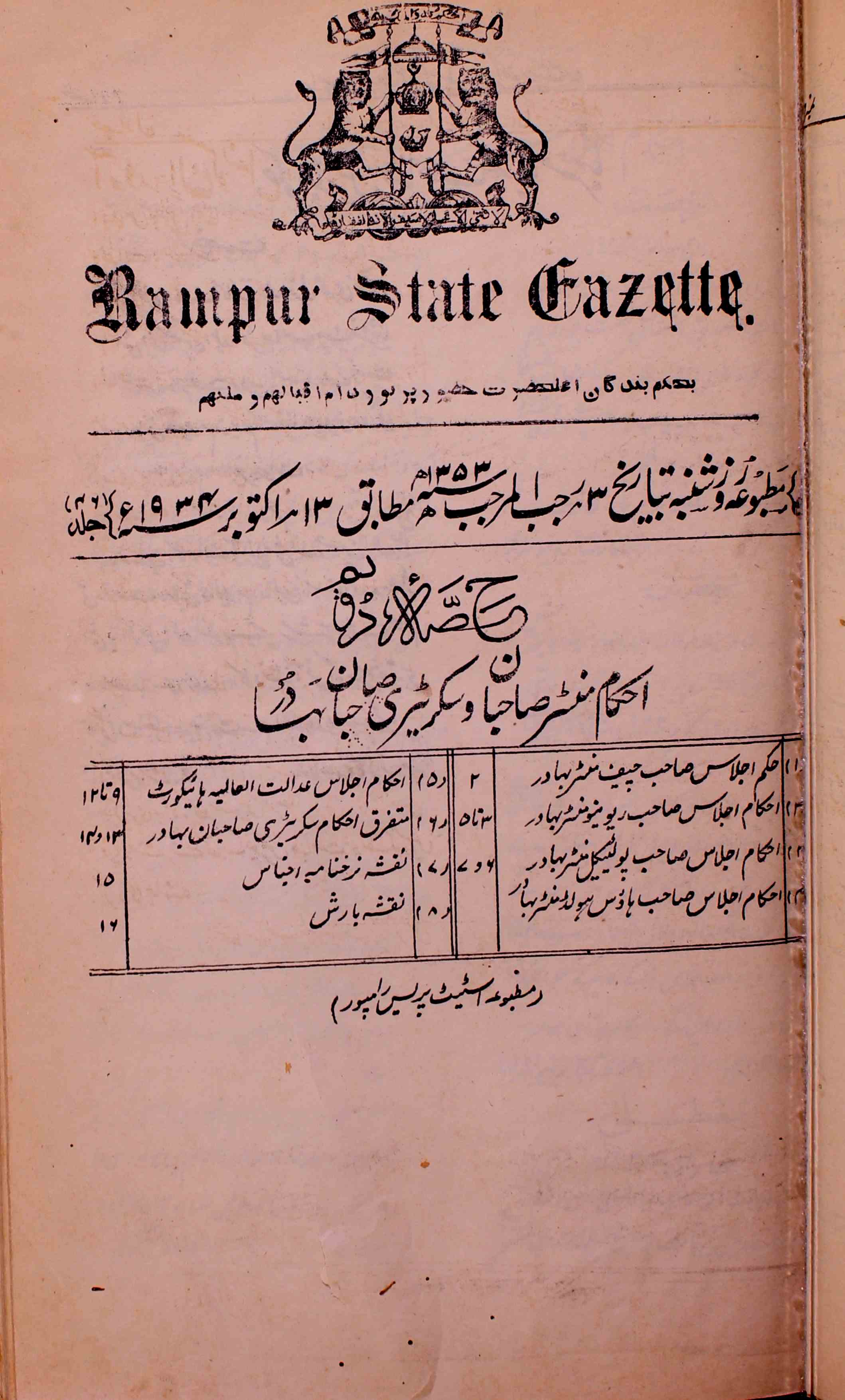 Rampur State Gazette | Rekhta